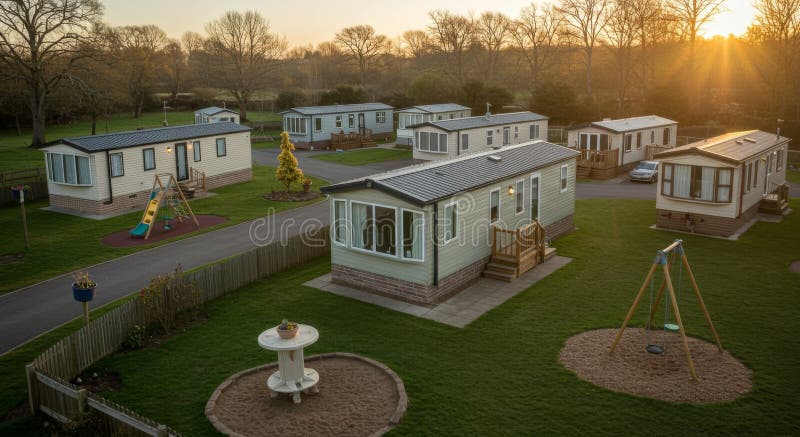 Mobile Homes in a Residential Park at Sunset Stock Illustration ...