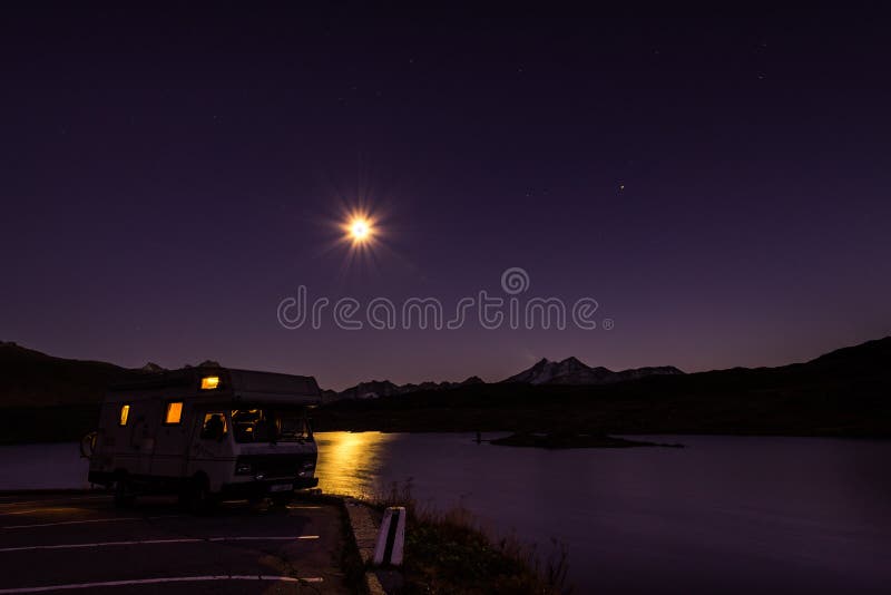 Mobile Homes at Night in the Swiss Alps Editorial Image - Image of ...