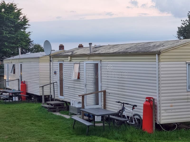 Mobile Homes in Suburbia with Autumn Trees Stock Photo - Image of ...