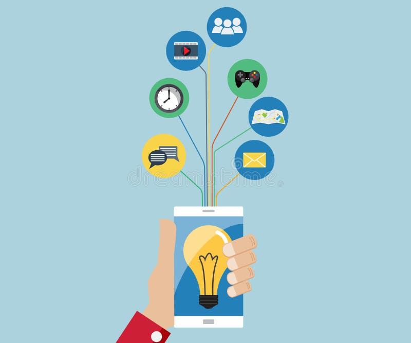 Mobile in Human Hand and Application Icon Stock Vector - Illustration ...