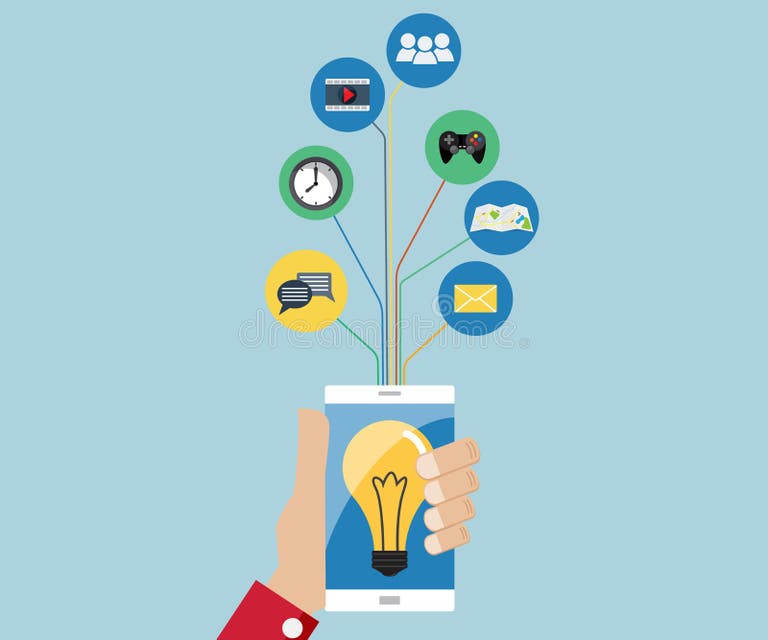 Mobile in Human Hand and Application Icon Stock Vector - Illustration ...