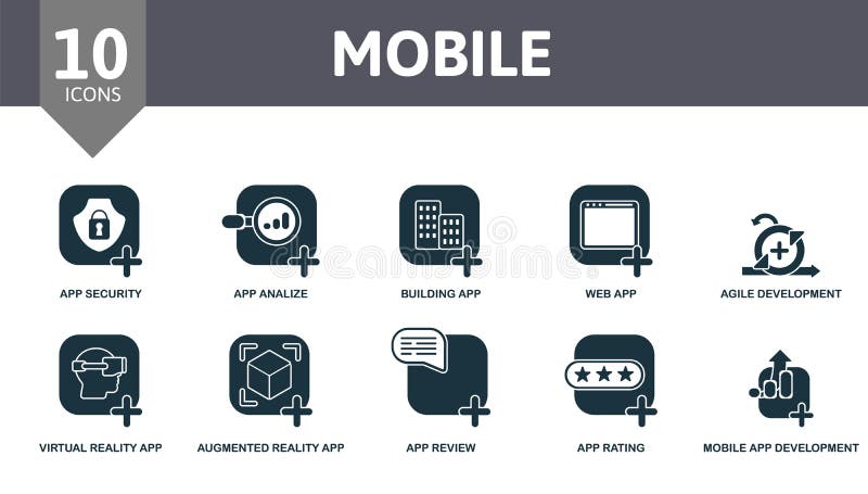 Mobile Icon Set. Contains Editable Icons Mobile App Development Theme ...