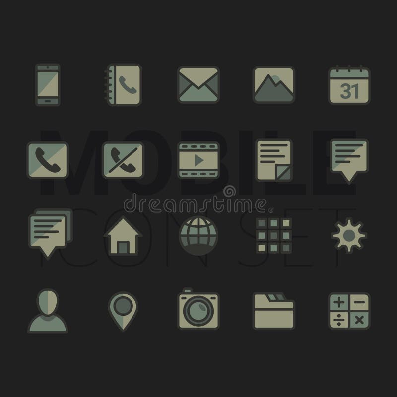 A Mobile Icon Set Illustration. Stock Vector - Illustration of ...