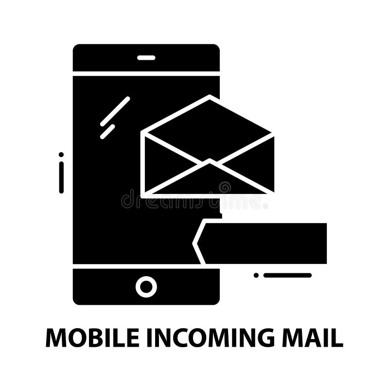 Mobile Incoming Mail Icon, Black Vector Sign with Editable Strokes ...