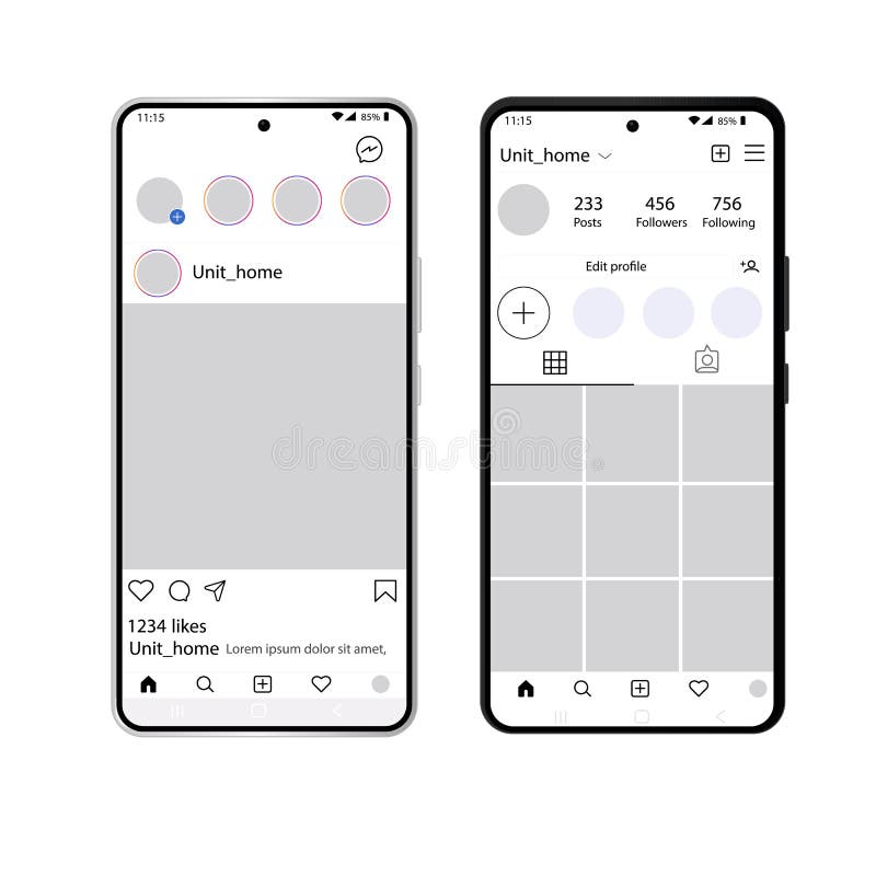 Mobile Instagram Interface Template in Black and White Stock Vector ...