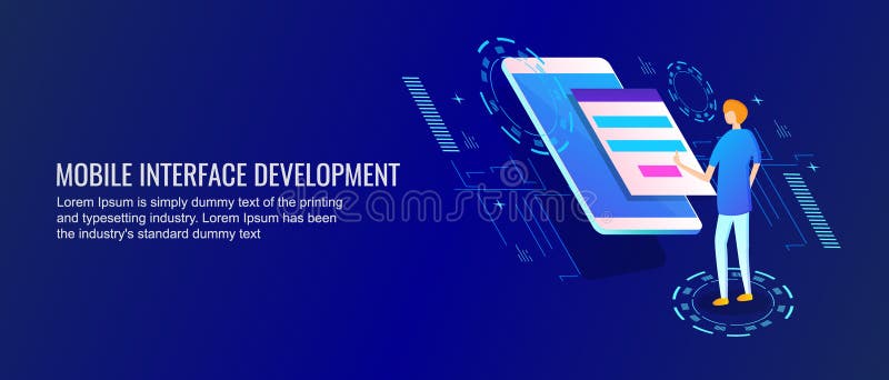 Mobile Interface Development, Application, Programmer Working on Mobile App Development Concept ...