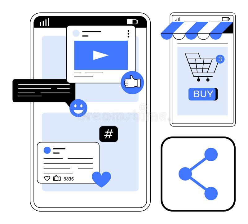 Mobile Interface Display of Video, Shopping, Social Media Interactions ...