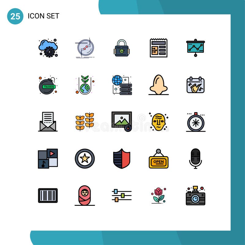 Group of 25 Filled Line Flat Colors Signs and Symbols for Graph, Chart ...