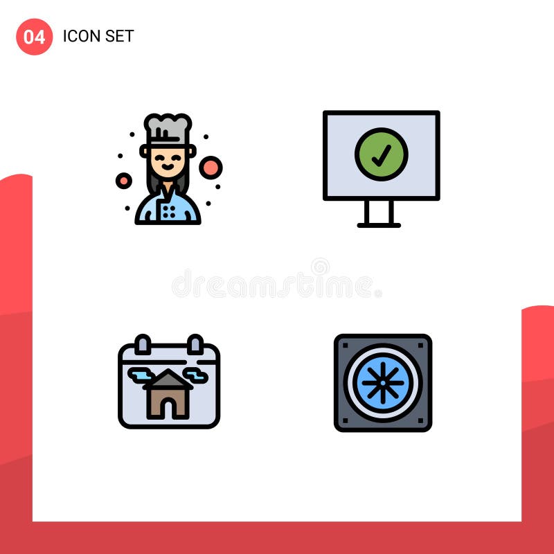 Mobile Interface Filledline Flat Color Set of 4 Pictograms of Chef ...