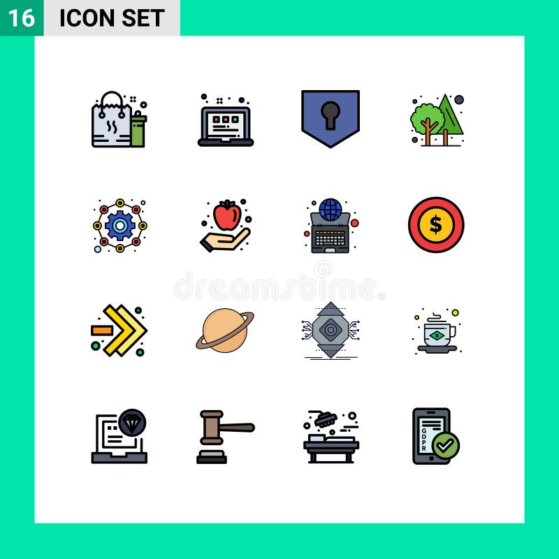 Mobile Interface Flat Color Filled Line Set of 16 Pictograms of ...