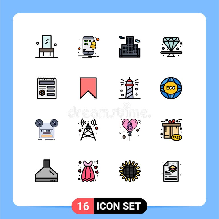 Mobile Interface Flat Color Filled Line Set of 16 Pictograms of ...