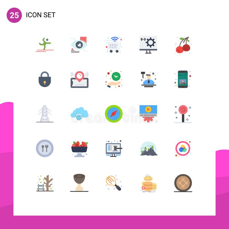Mobile Interface Flat Color Set of 25 Pictograms of Cherries ...