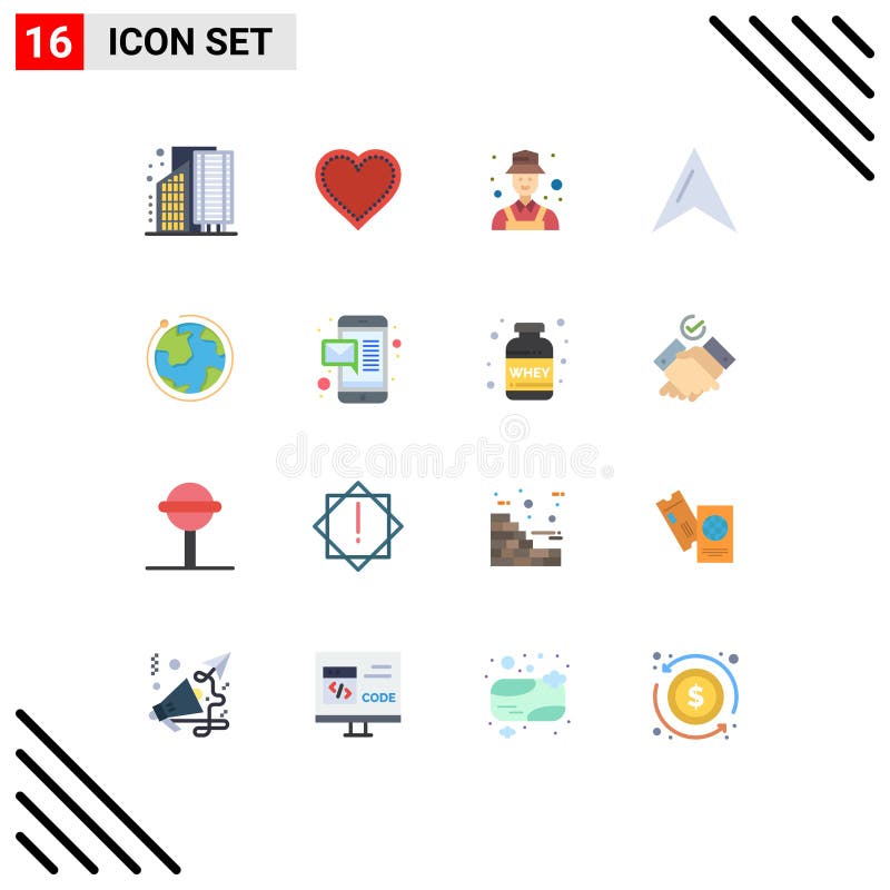 Mobile Interface Flat Color Set of 16 Pictograms of Globe, Map ...