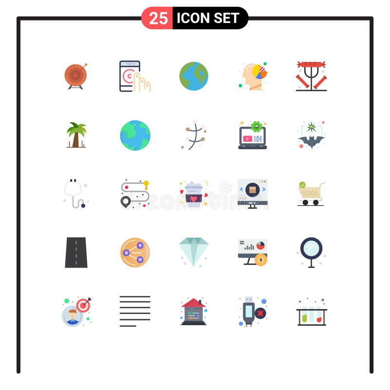 Mobile Interface Flat Color Set of 25 Pictograms of Head, Analysis ...
