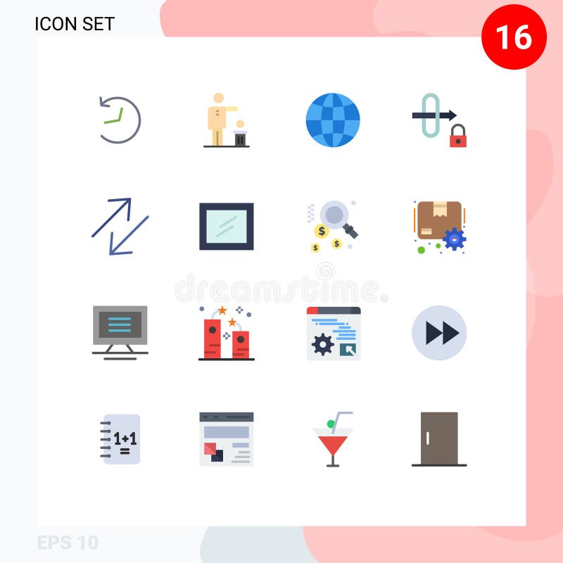 Mobile Interface Flat Color Set of 16 Pictograms of Scale, Arrow, World ...