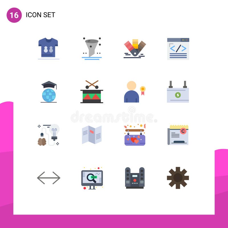 16 Universal Flat Color Signs Symbols of Web Design, Coding, Ui, Browser, Pms Stock Vector ...