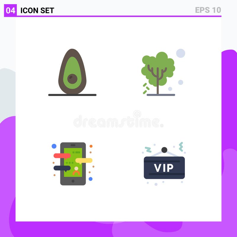 Mobile Interface Flat Icon Set of 4 Pictograms of Avocado, Chat, Dry ...