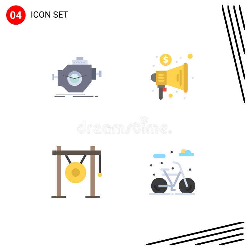 Mobile Interface Flat Icon Set of 4 Pictograms of Engine, Audio, Motor ...