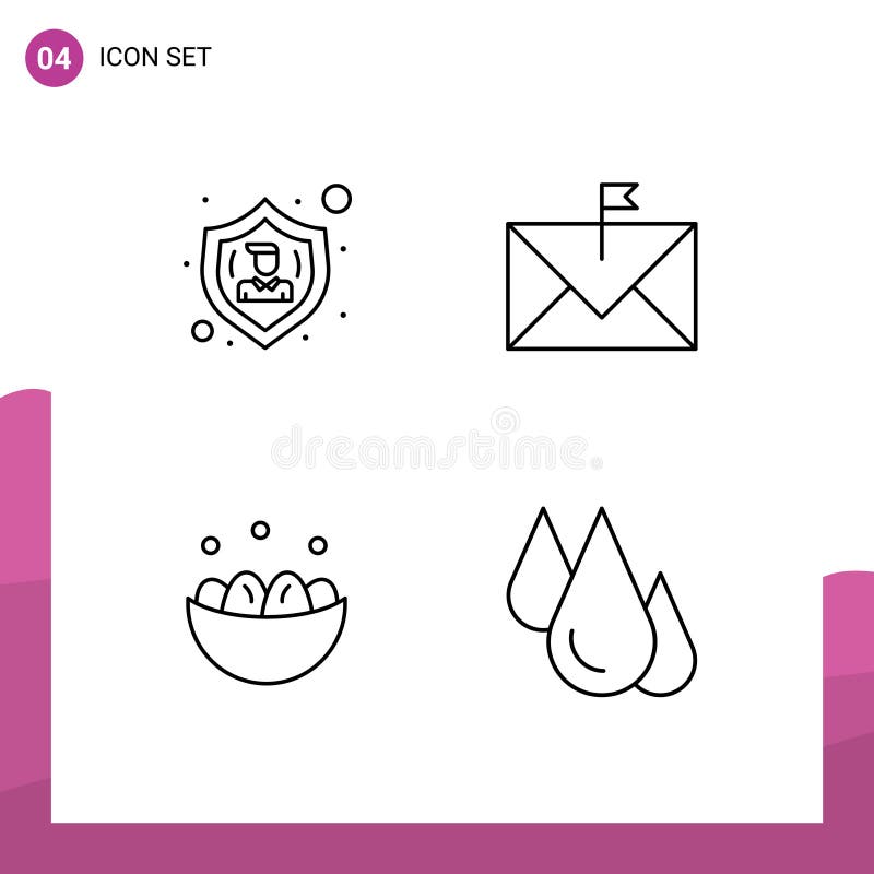 4 Universal Line Signs Symbols of Action, Bowl, User, Email, Easter ...