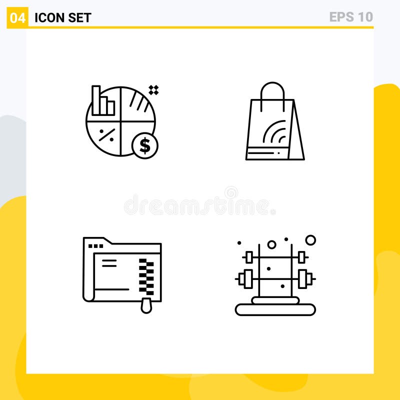 Mobile Interface Line Set of 4 Pictograms of Business, Folder, Graph ...