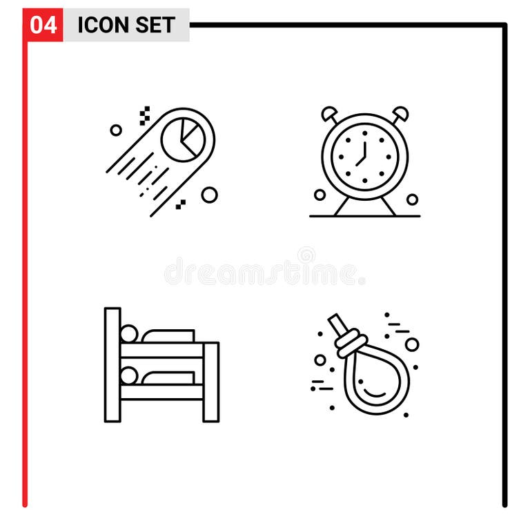 Mobile Interface Line Set of 4 Pictograms of Chart, Bed, Space ...