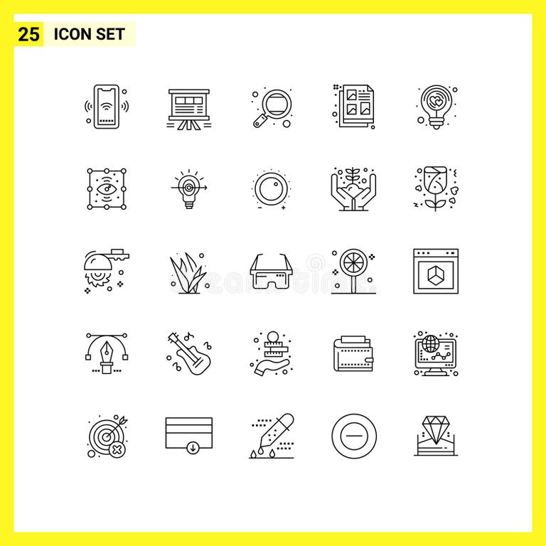 Mobile Interface Line Set of 25 Pictograms of Document, Creative, Chart ...