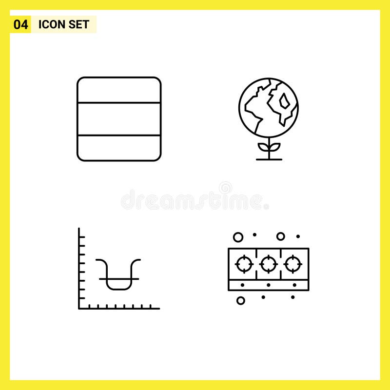 Set of 4 Modern UI Icons Symbols Signs for Grid, Graph, Vertical, Globe ...
