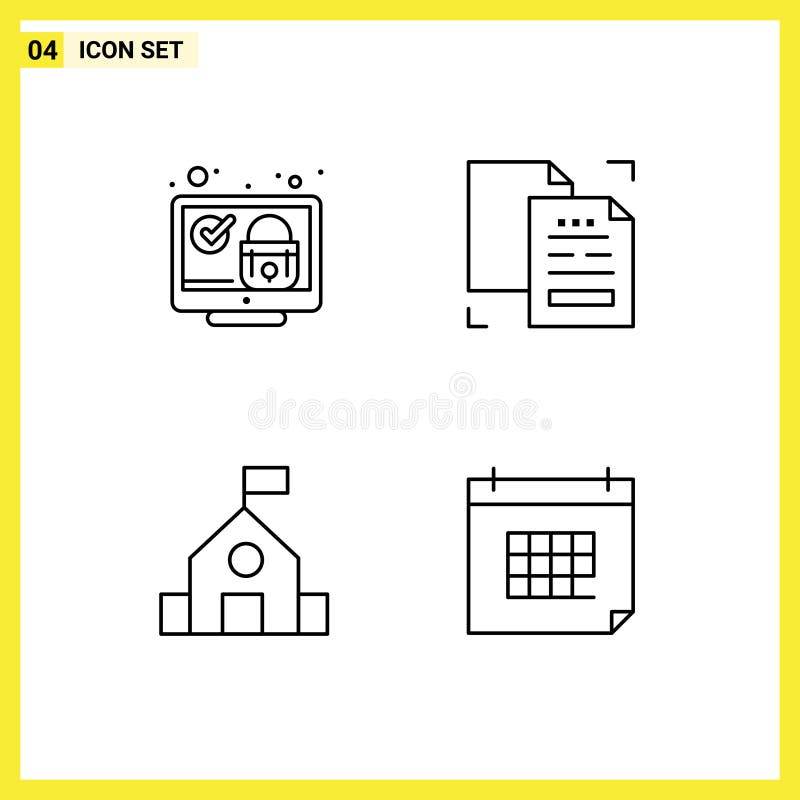 Mobile Interface Line Set of 4 Pictograms of Lock, Duplicate, Check ...