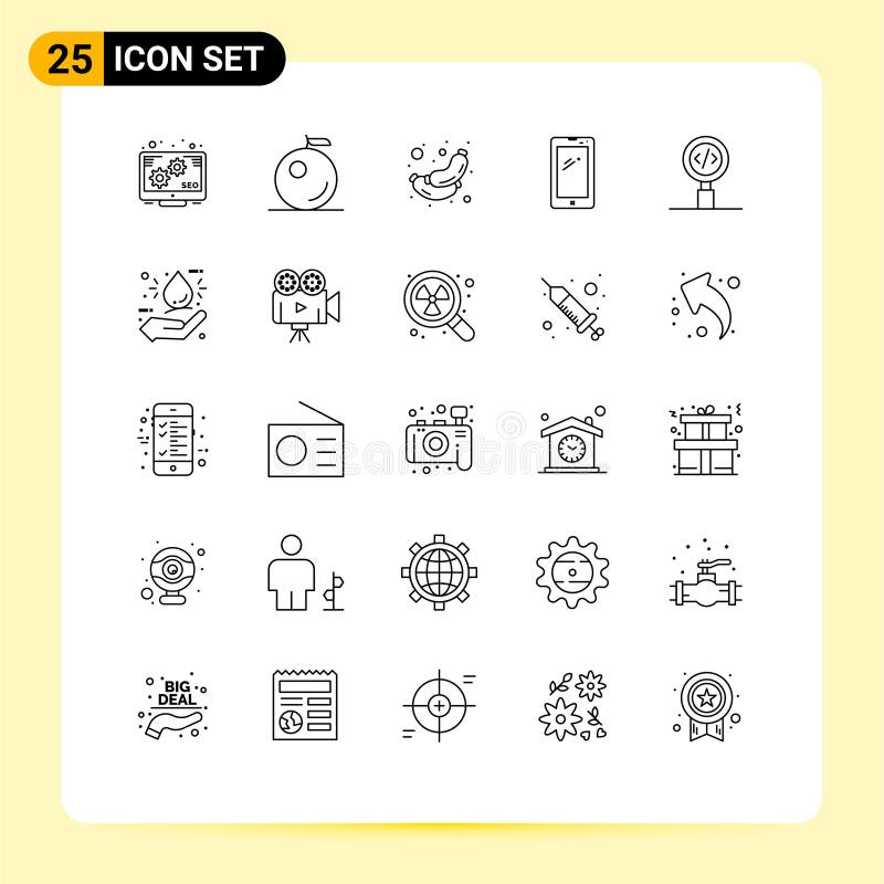 Mobile Interface Line Set Of 25 Pictograms Of Programming Coding Breakfast Code Android
