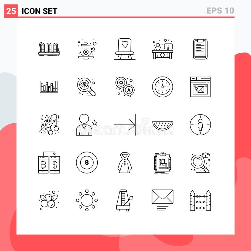 Mobile Interface Line Set of 25 Pictograms of Text, Reception, Day ...