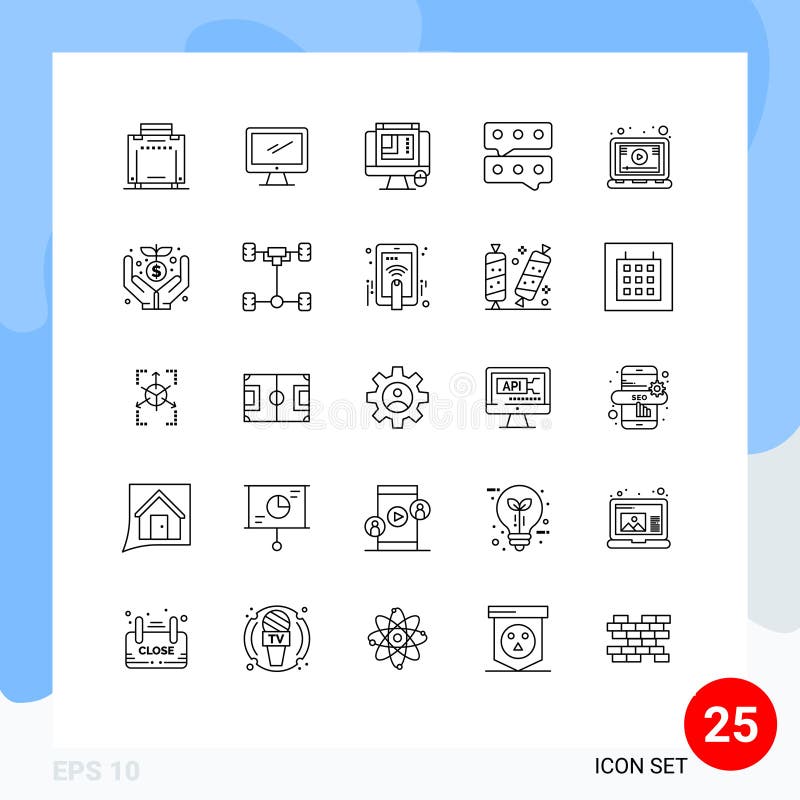 Modern Set Of 25 Lines And Symbols Such As Tutorial Lesson Css Design Message Bubble Stock