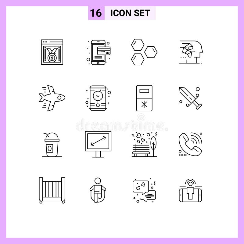 Mobile Interface Outline Set of 16 Pictograms of Airplane, Human ...