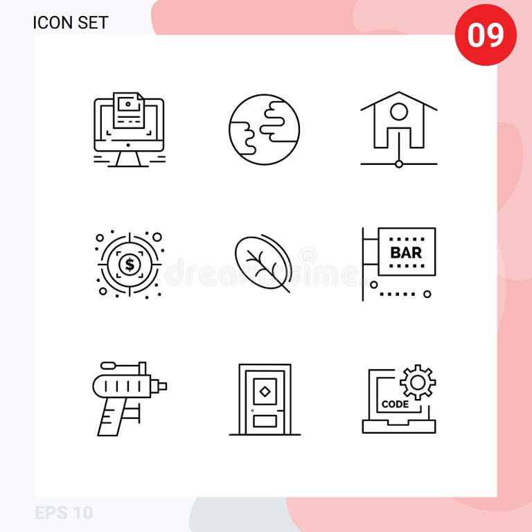 Mobile Interface Outline Set of 9 Pictograms of Bar, Nature, Smart ...