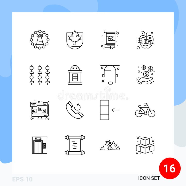 Pack of 16 Creative Outlines of Digital, Artificial, Shield, Apple ...