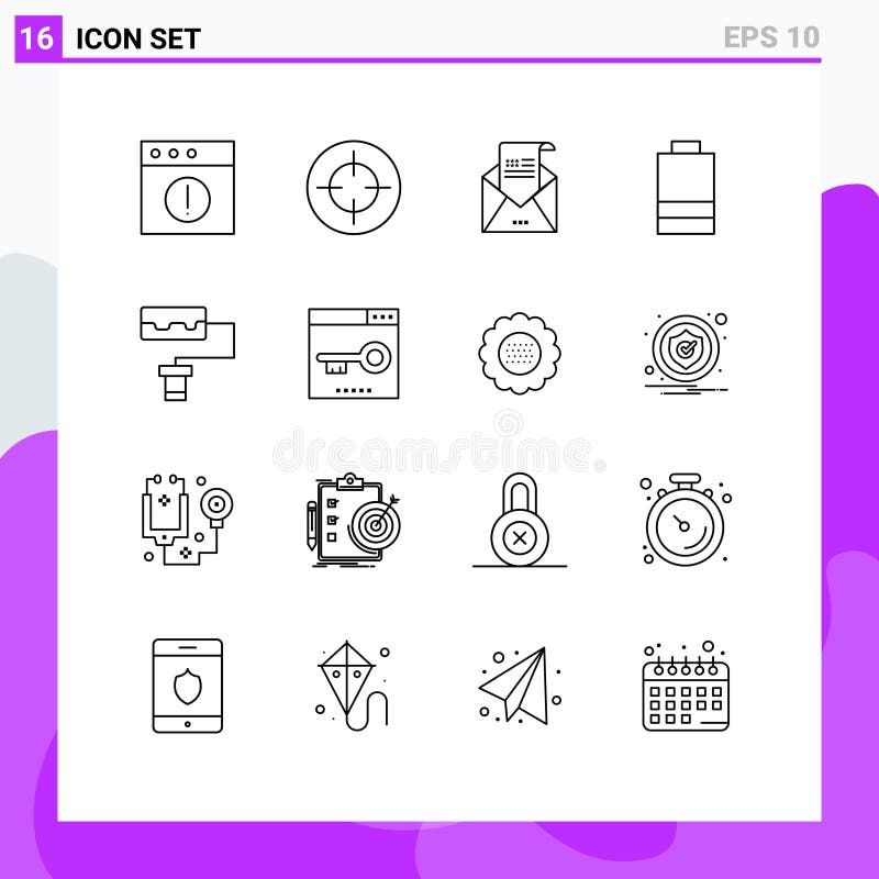 Mobile Interface Outline Set of 16 Pictograms of Engine, Pattern ...