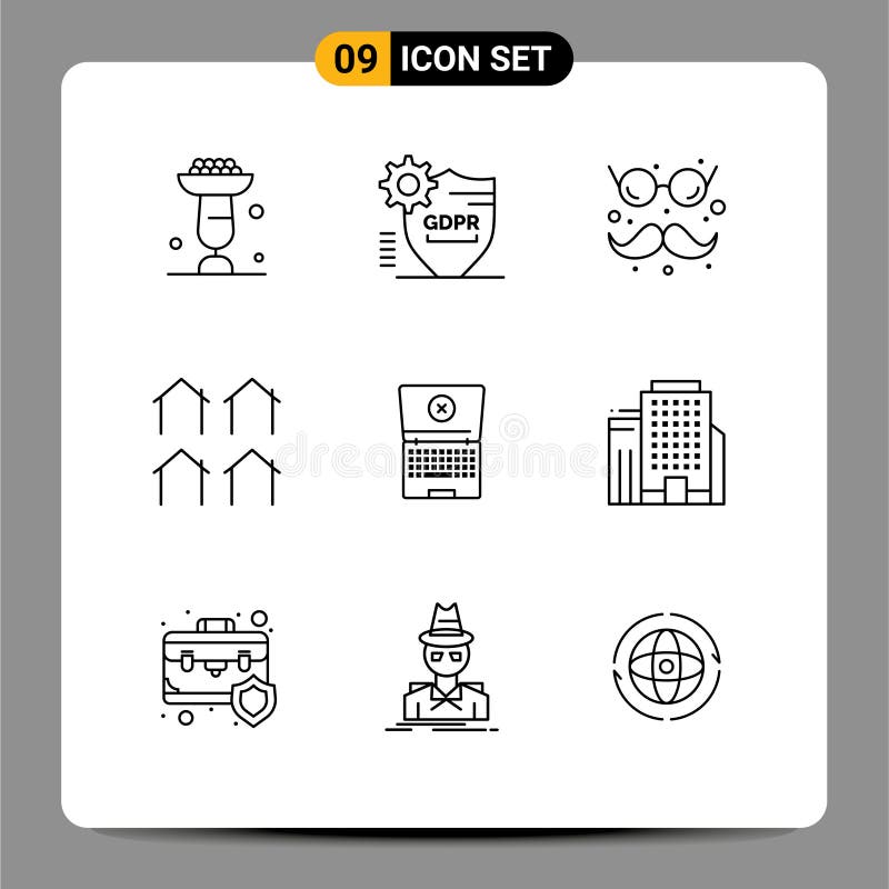 Universal Icon Symbols Group of 9 Modern Outlines of Housing, Estate ...