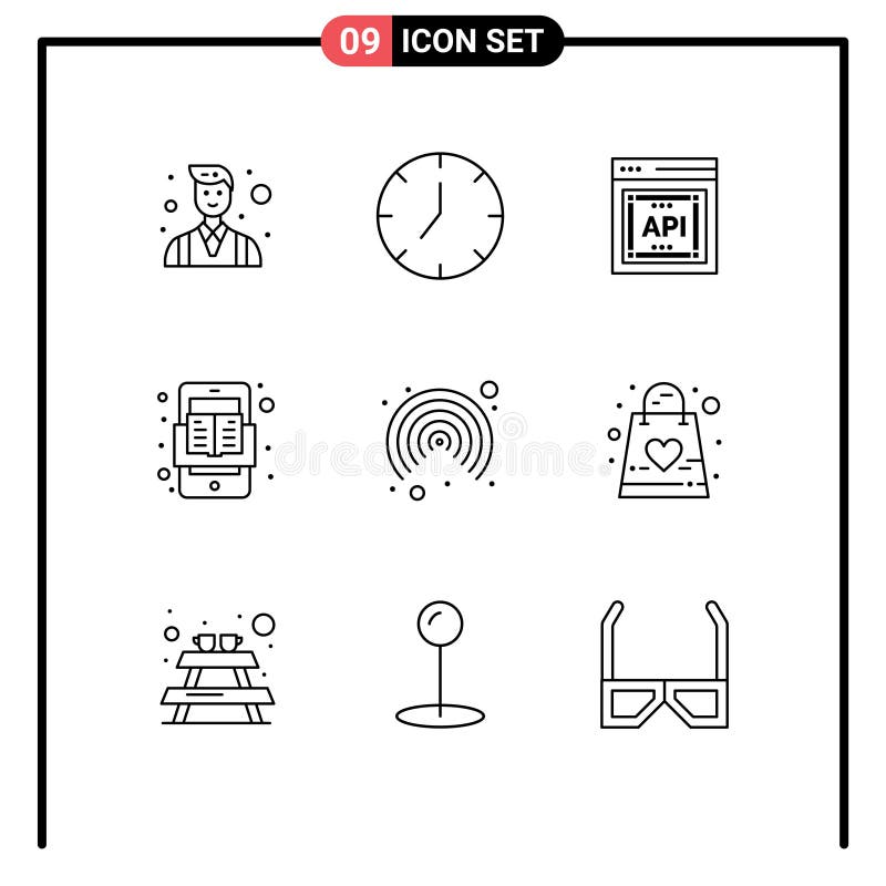 Mobile Interface Outline Set of 9 Pictograms of Interface, Read, Api ... Mobile Interface Outline Set of 9 Pictograms of Interface, Read, Api ...