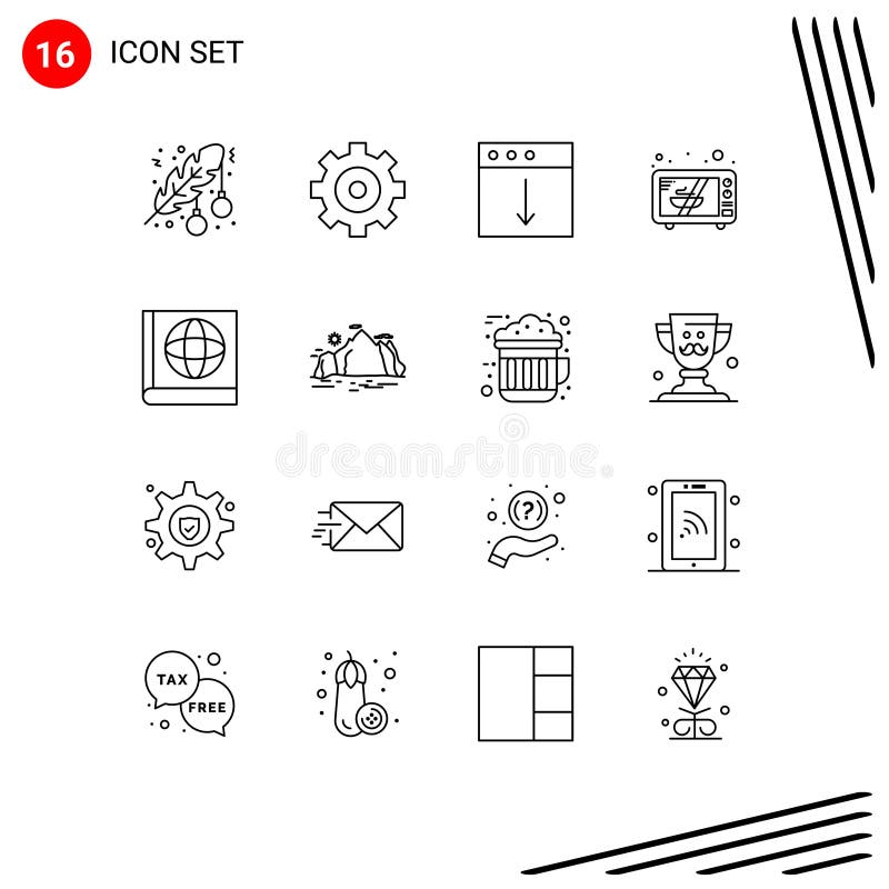 Mobile Interface Outline Set of 16 Pictograms of Nature, Map, App, Oven ...