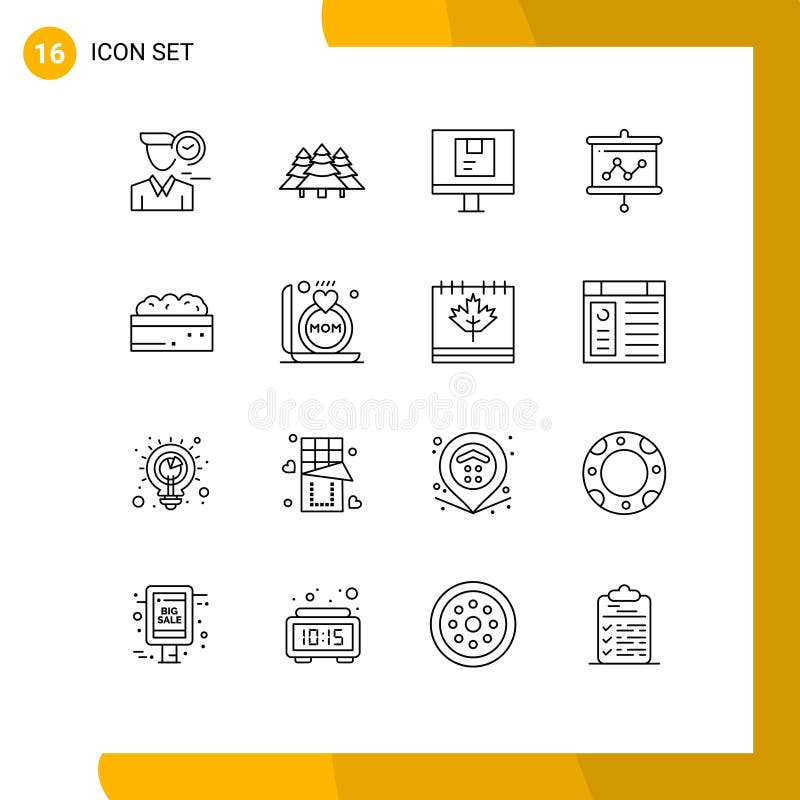 Mobile Interface Outline Set of 16 Pictograms of Presentation, Board ...