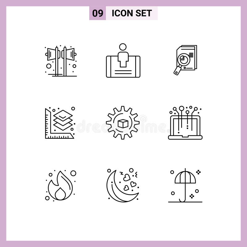 Mobile Interface Outline Set of 9 Pictograms of Printing, Graph, Social, Data, Analytics Stock ...