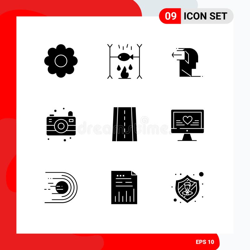 Mobile Interface Solid Glyph Set of 9 Pictograms of Sign, Car, Mind ...