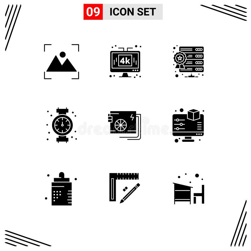Mobile Interface Solid Glyph Set of 9 Pictograms of Ac, Plumber, Lcd ...