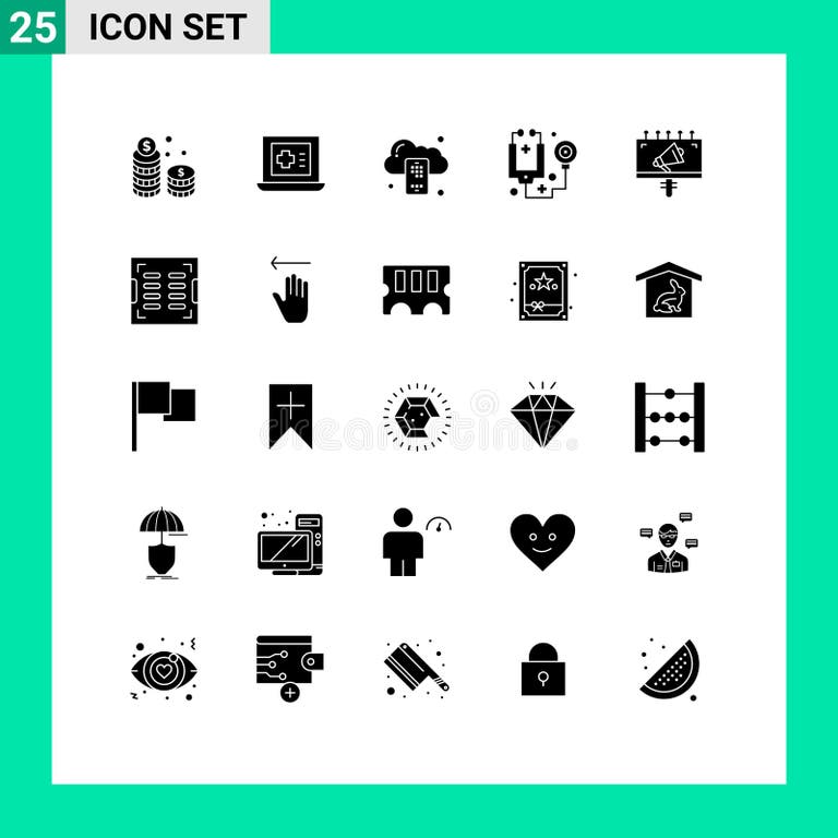 Mobile Interface Solid Glyph Set of 25 Pictograms of Advertisement ...