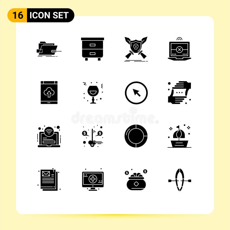 Mobile Interface Solid Glyph Set of 16 Pictograms of App, Computing ...