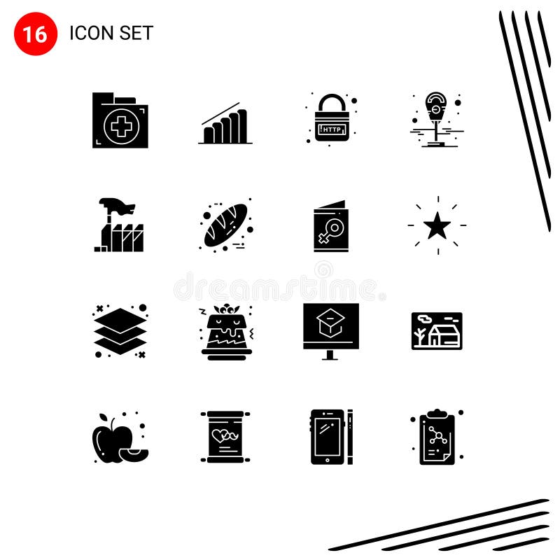 Mobile Interface Solid Glyph Set of 16 Pictograms of Autocracy, Meter ...