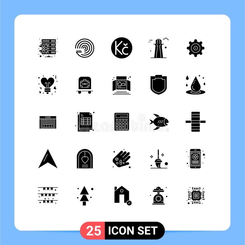Mobile Interface Solid Glyph Set of 25 Pictograms of Bulb, Setting ...