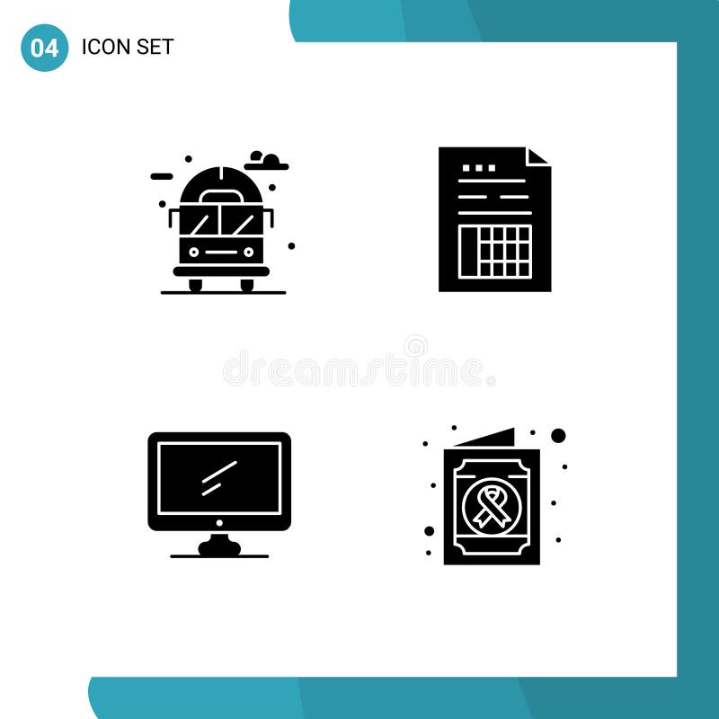Mobile Interface Solid Glyph Set of 4 Pictograms of City, Computer, Van ...