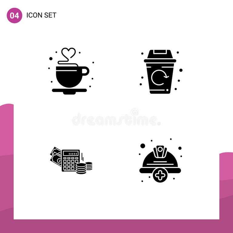 Mobile Interface Solid Glyph Set of 4 Pictograms of Coffee, Dollar, Tea ...