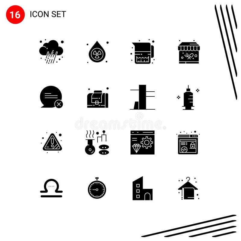 Mobile Interface Solid Glyph Set of 16 Pictograms of Cross, Chat, Food ...