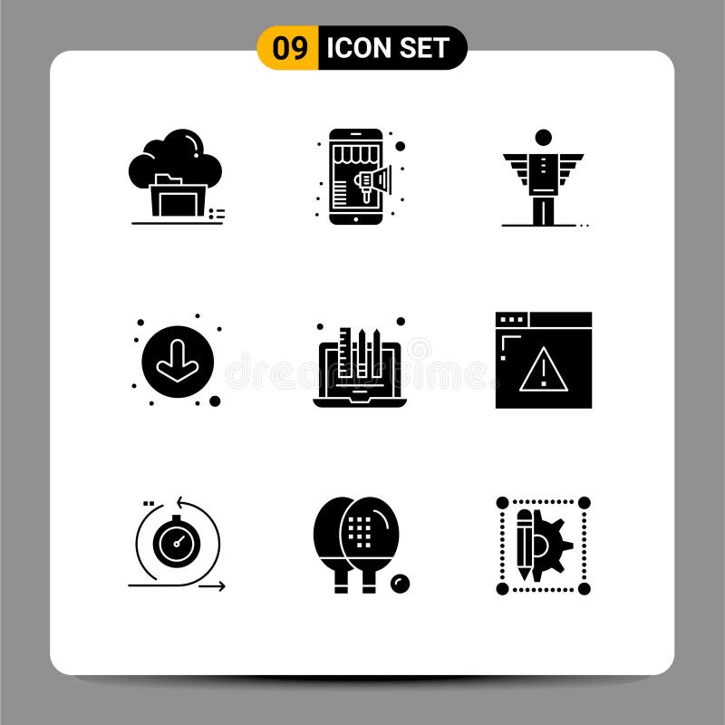 Mobile Interface Solid Glyph Set of 9 Pictograms of Design, Circle ...